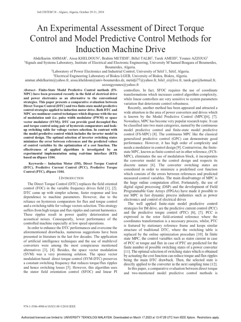 An Experimental Assessment of Direct Torque Control and Model Predictive Control Methods For ...