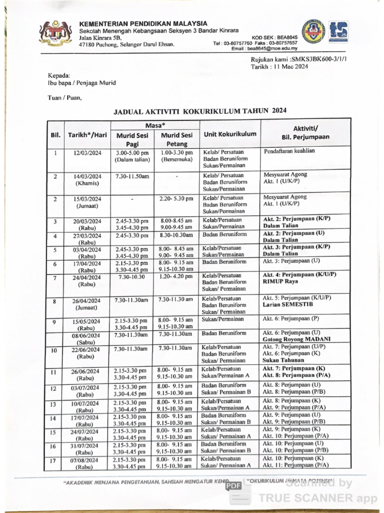 Makluman Jadual Aktiviti Kokurikulum 2024(1) | PDF Makluman Jadual Aktiviti Kokurikulum 2024(1) | PDF