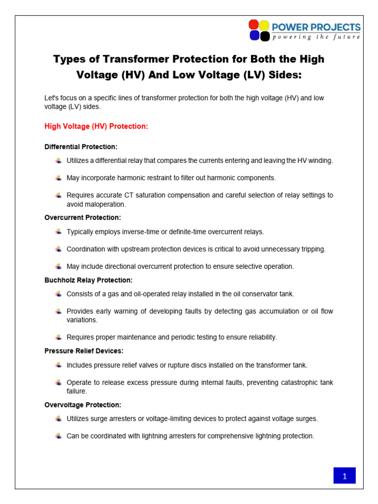 Types of Transformer Protection For Both HV and LV | PDF | Transformer ...