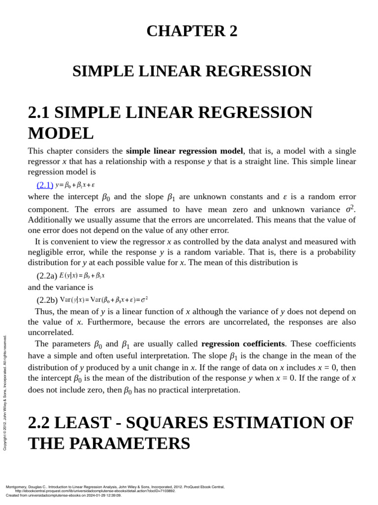 Introduction To Linear Regression Analysis Chapter 2 Simple Linear Regression Pdf Errors