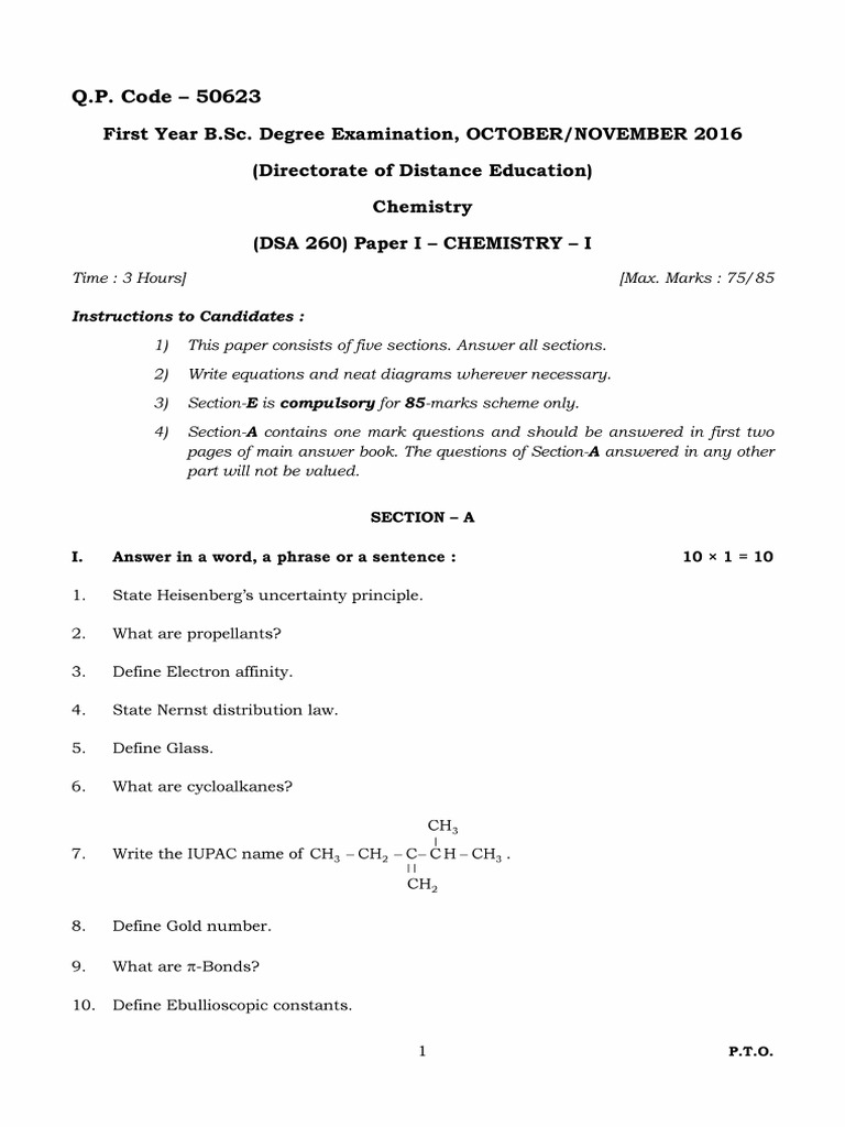 Kuvempu university BSc I Year - Chemistry Paper-I_2016 | PDF