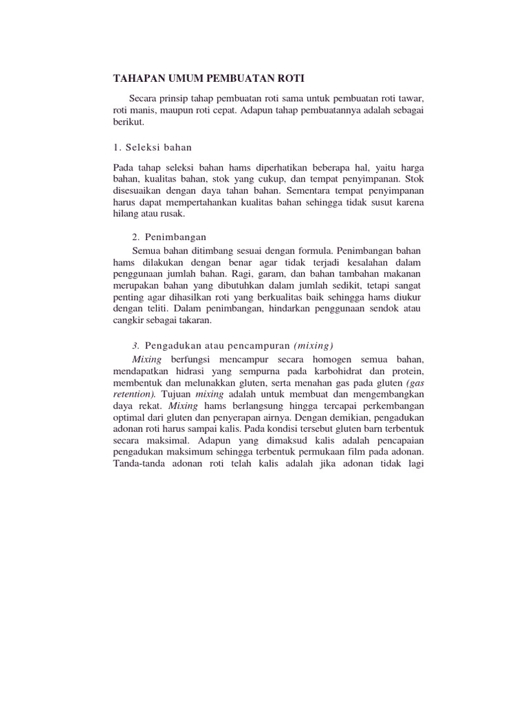 Tahapan Umum Pembuatan Roti | PDF