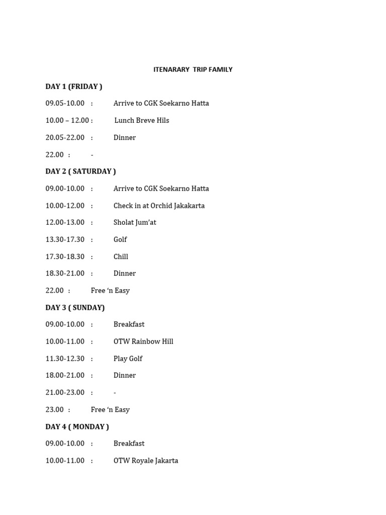 Itenary Trip Family | PDF