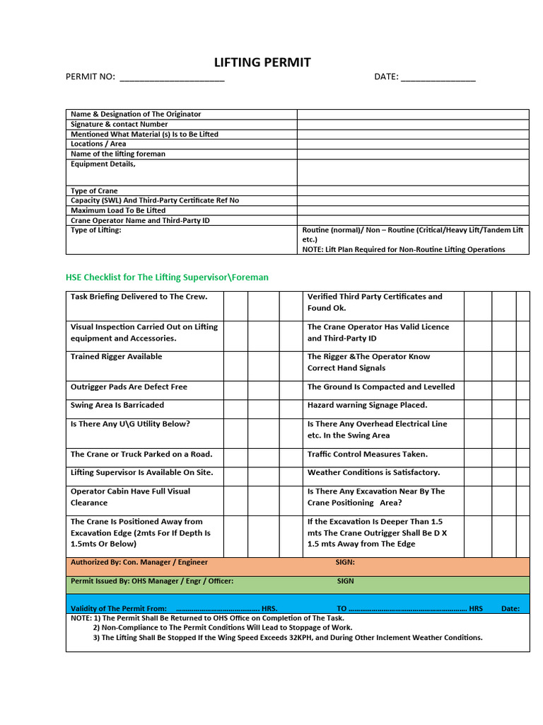 Lifting Permit | PDF | Crane (Machine) | Vehicles