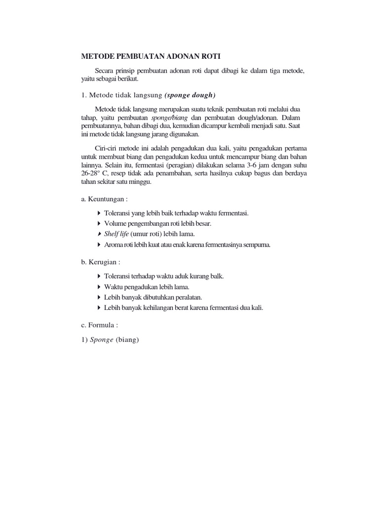 Metode Pembuatan Adonan Roti | PDF