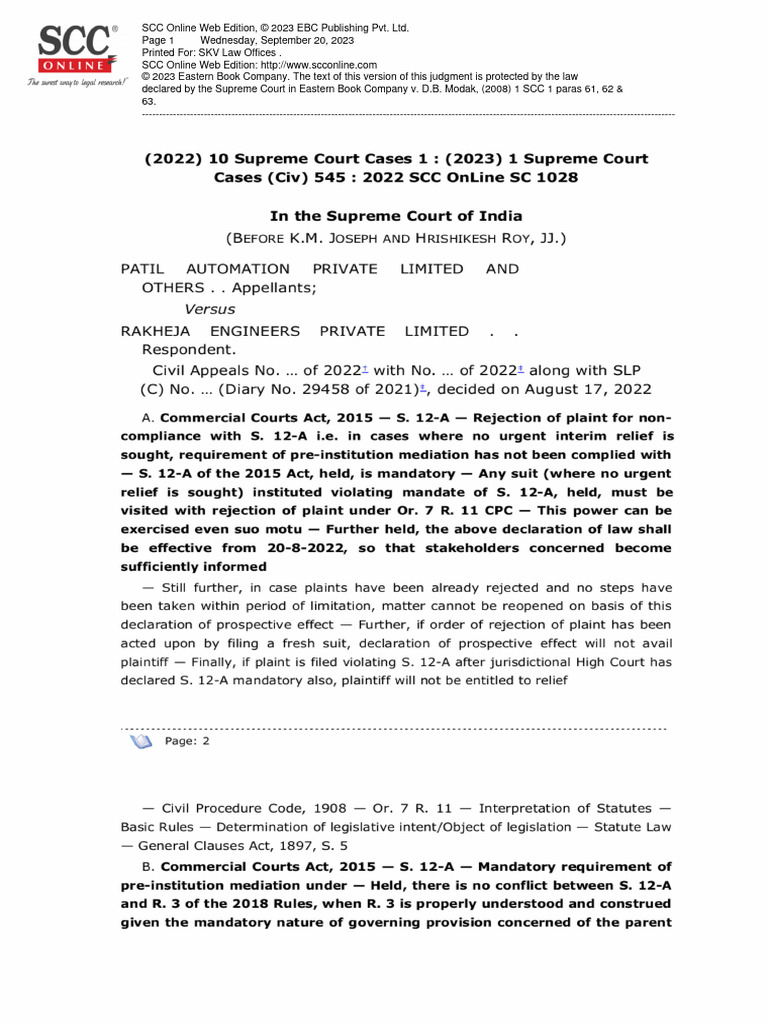 (2022) 10 Supreme Court Cases 1 (2023) 1 Supreme Court Cases (Civ) 545 ...