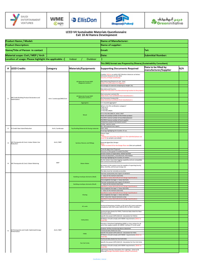 LEED V4 Sustainable Materials Questionnaire - Exit 10 Al Hamra ...