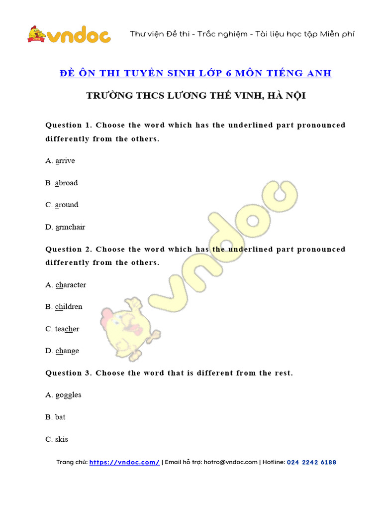 De Thi Tieng Anh Vao Lop 6 Luong The Vinh Co Dap An Pdf Language