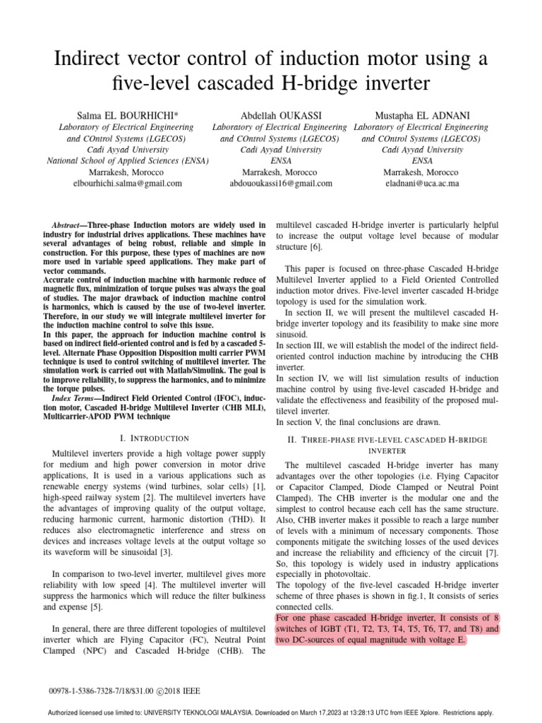 Indirect Vector Control Of Induction Motor Using A Five Level Cascaded H Bridge Inverter 2 Pdf