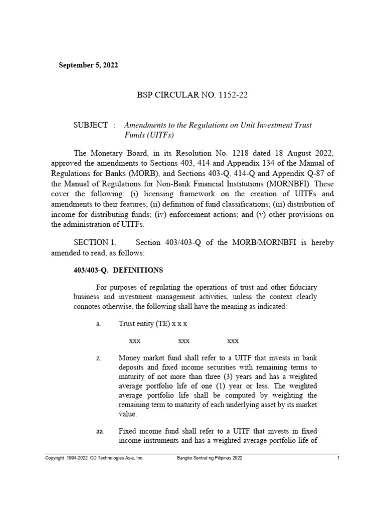 BSP Cir. No. 1152 (2022) | PDF | Investing | Board Of Directors