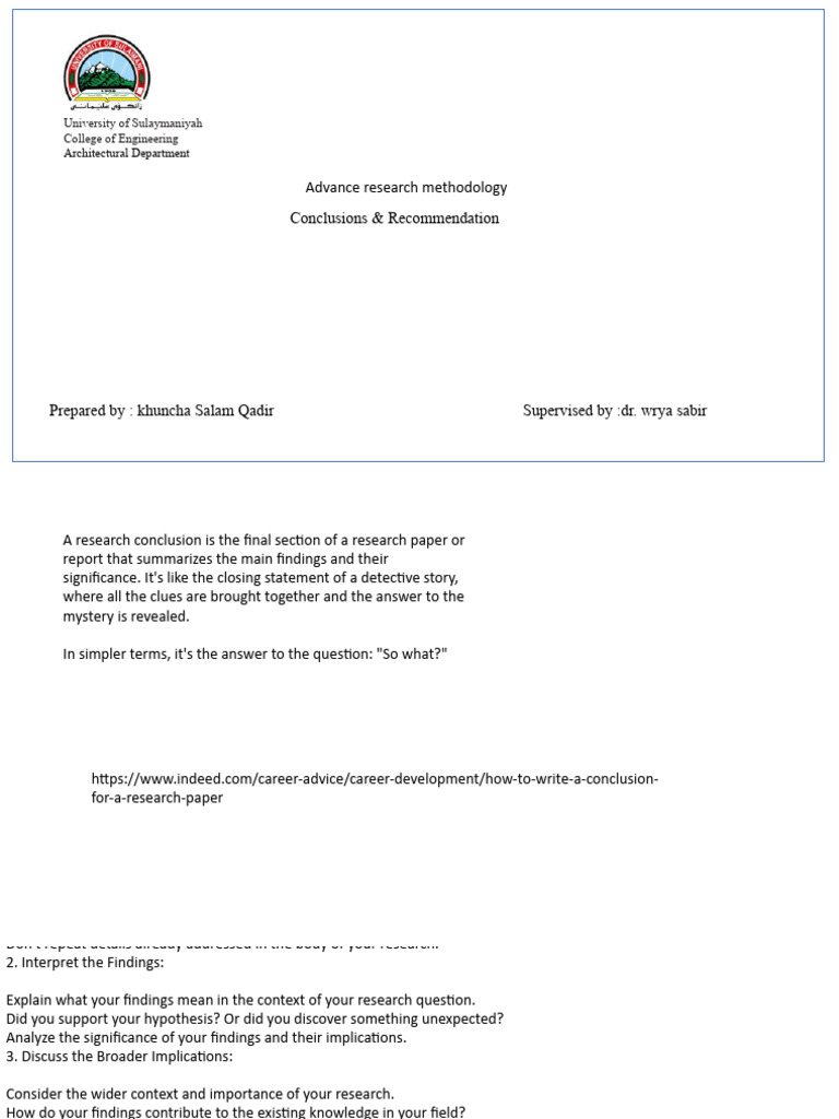 Recomendation and Conclusions - Khuncha Salam | PDF | Cognitive Science ...