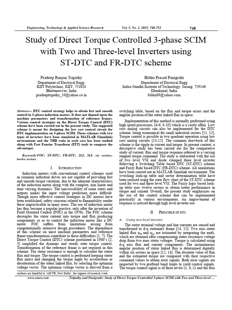 Study of Direct Torque Controlled 3-Phase SCIM With Two and Three-Level Inverters Using ST-DTC ...