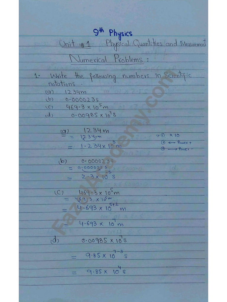 Physics Class 9 Chapter 1 Solved Numericals PDF by FazalAcademy - Com1 ...