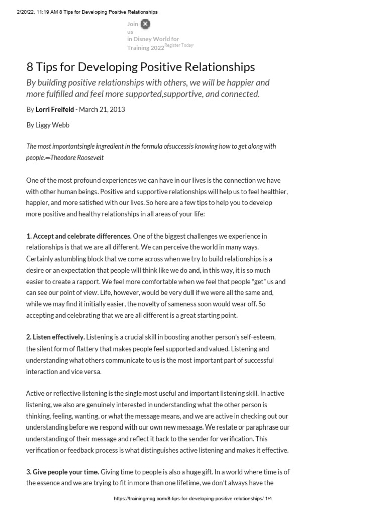 8 Tips For Developing Positive Relationships Pdf Empathy