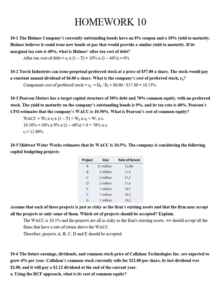 Homework 10 | PDF | Cost Of Capital | Yield (Finance)