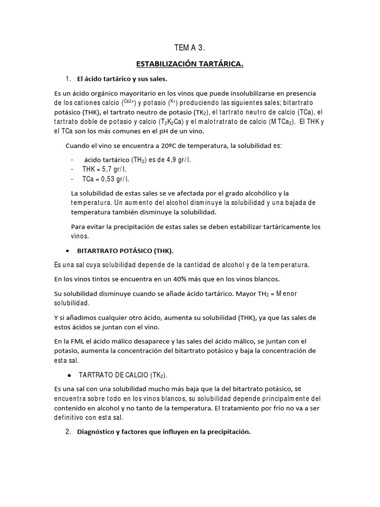 Tema 3 Estabilización Tartárica. | PDF | Sal (química) | Vino