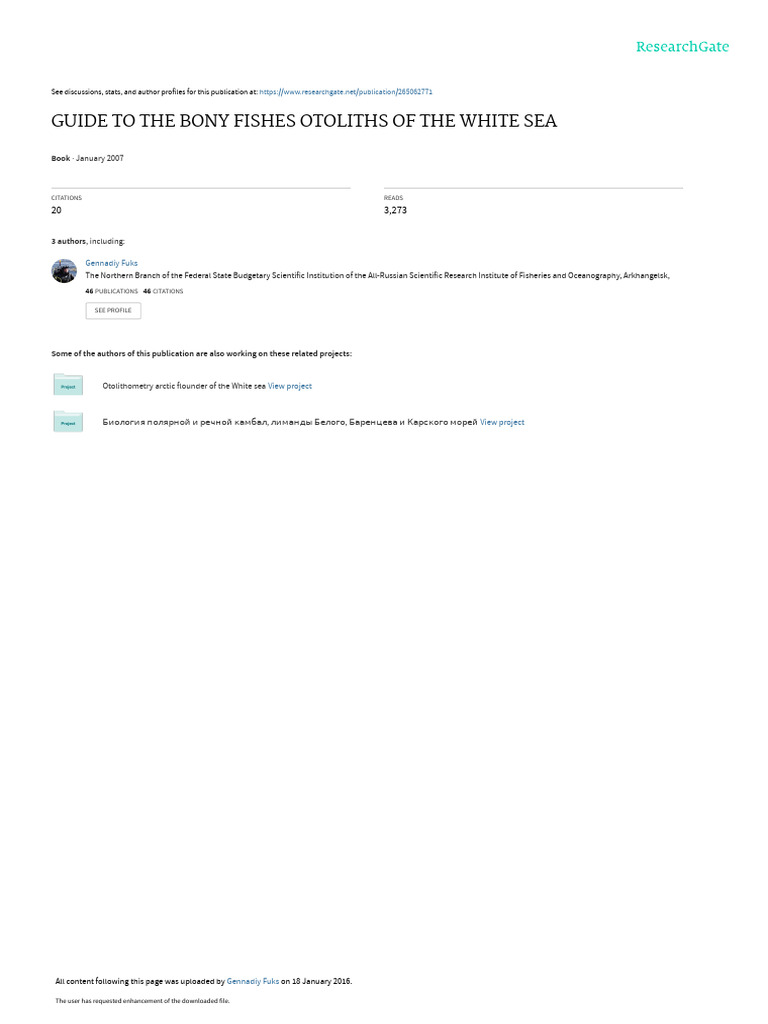 Guide To The Bony Fishes Otoliths of The White Sea | PDF | Anatomical ...