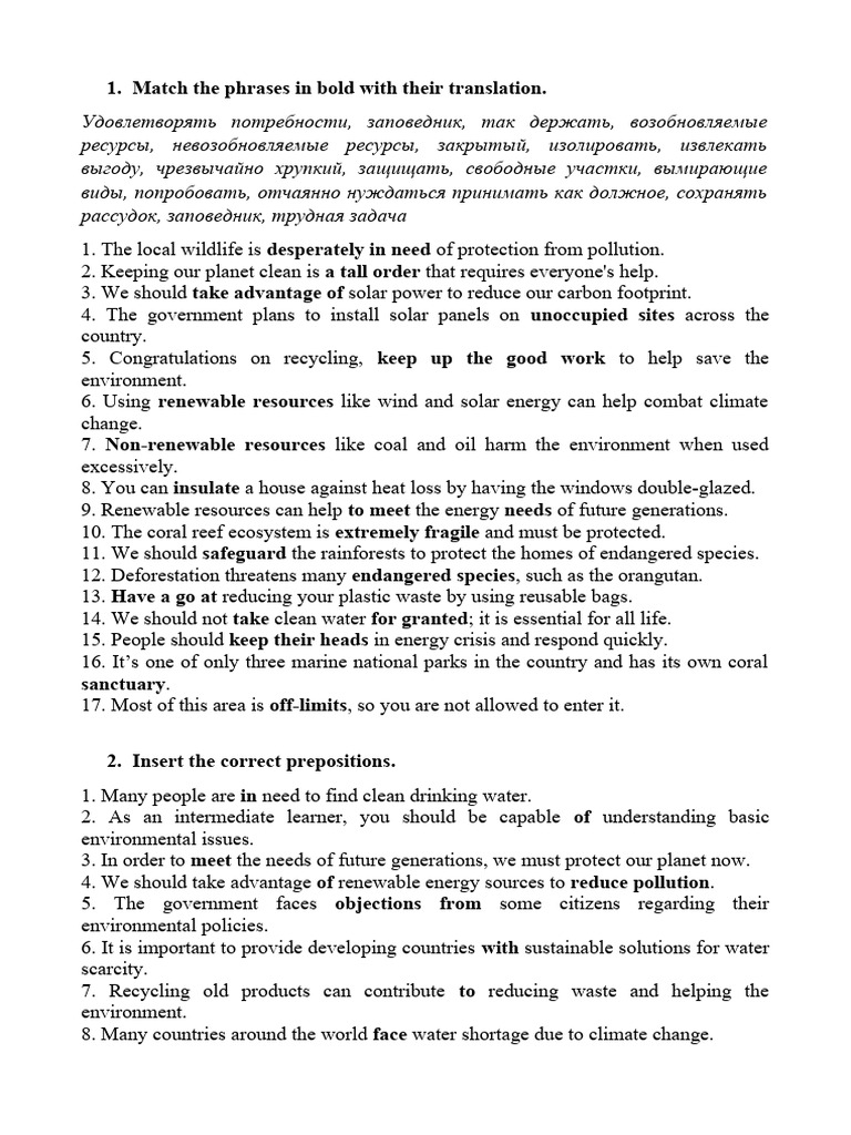 Environmental Vocabulary and Exercises | PDF | Natural Environment | Sustainability