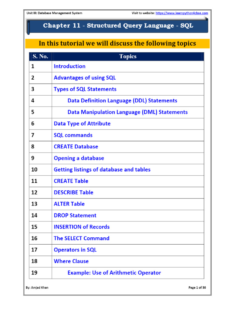 Summary - Structured Query Language (SQL) | PDF
