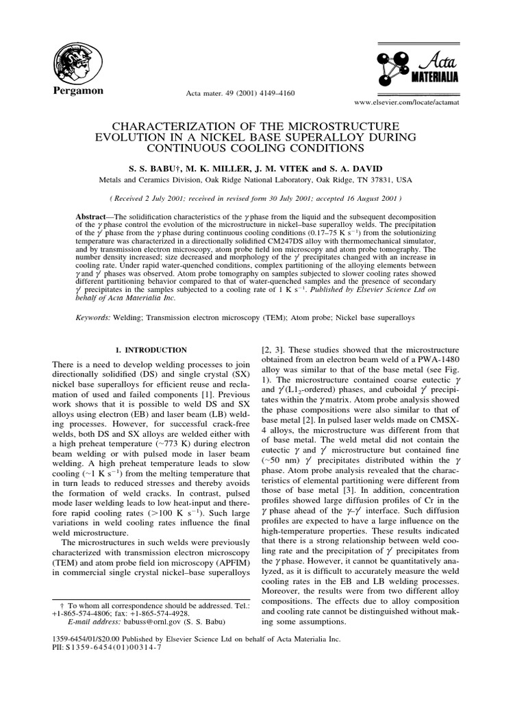 Characterization of The Microstructure Evolution in A Nickel Base Superalloy During Continuous ...