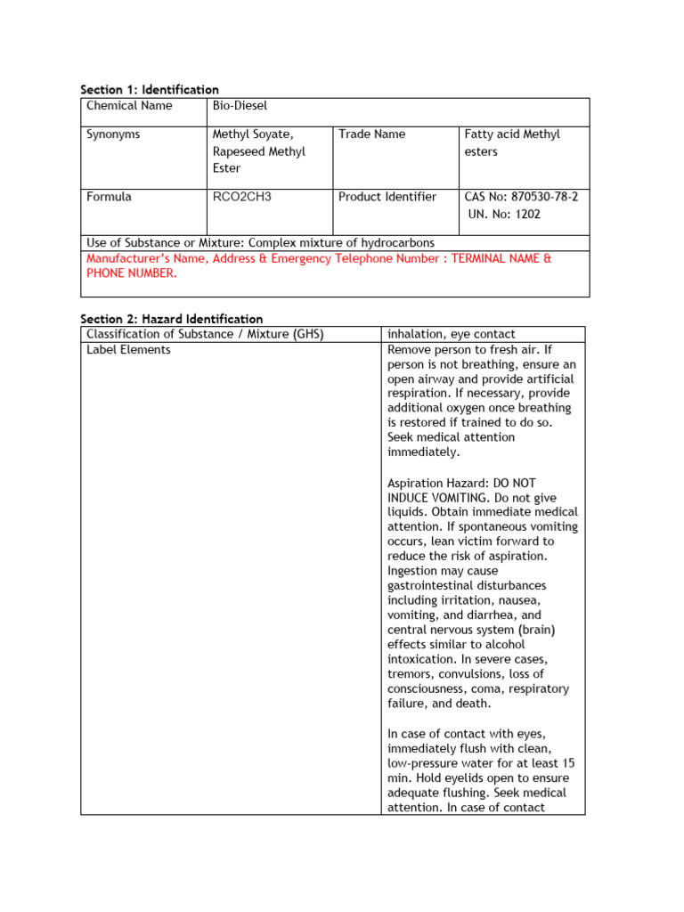 MSDS Bio Diesel | PDF | Combustion | Chemical Reactions