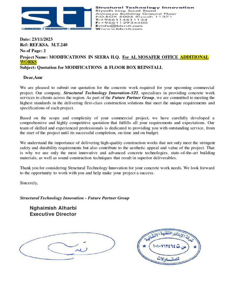 Al Mosafer Office Add. Works. | PDF