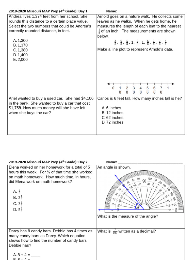 2019-2020 Missouri MAP Prep (4 Grade) : Day 1 Name | PDF | Metrology ...