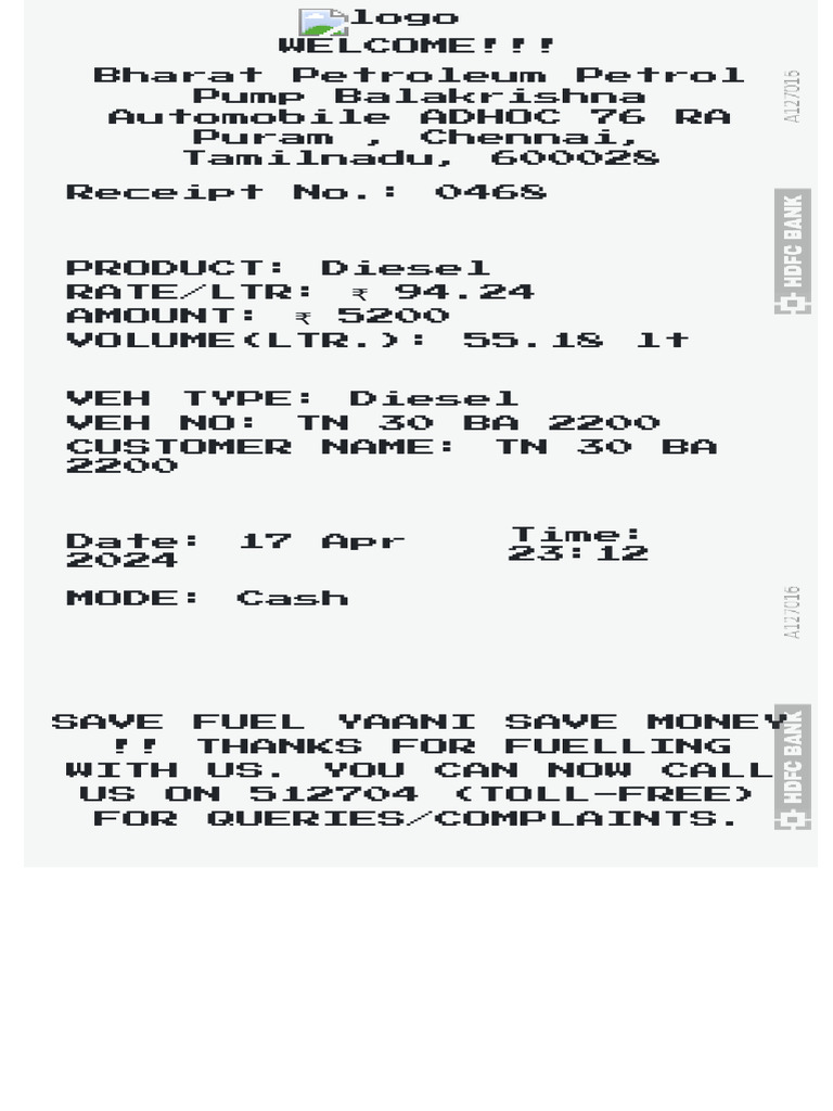 Fuel Bill Template 3 | PDF