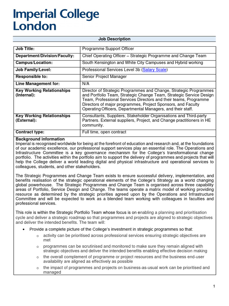 Programme Support Officer Job Description | PDF | Project Management ...