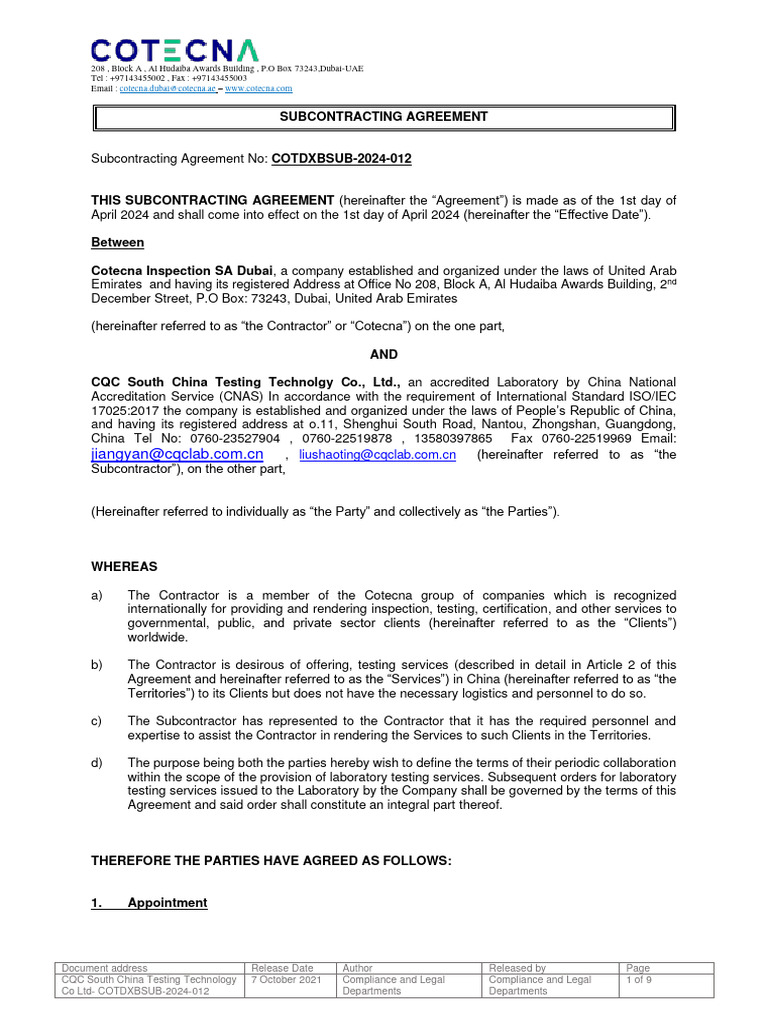 CQC South China Testing Technology Co LTD - COTDXBSUB-2024-012 | PDF ...