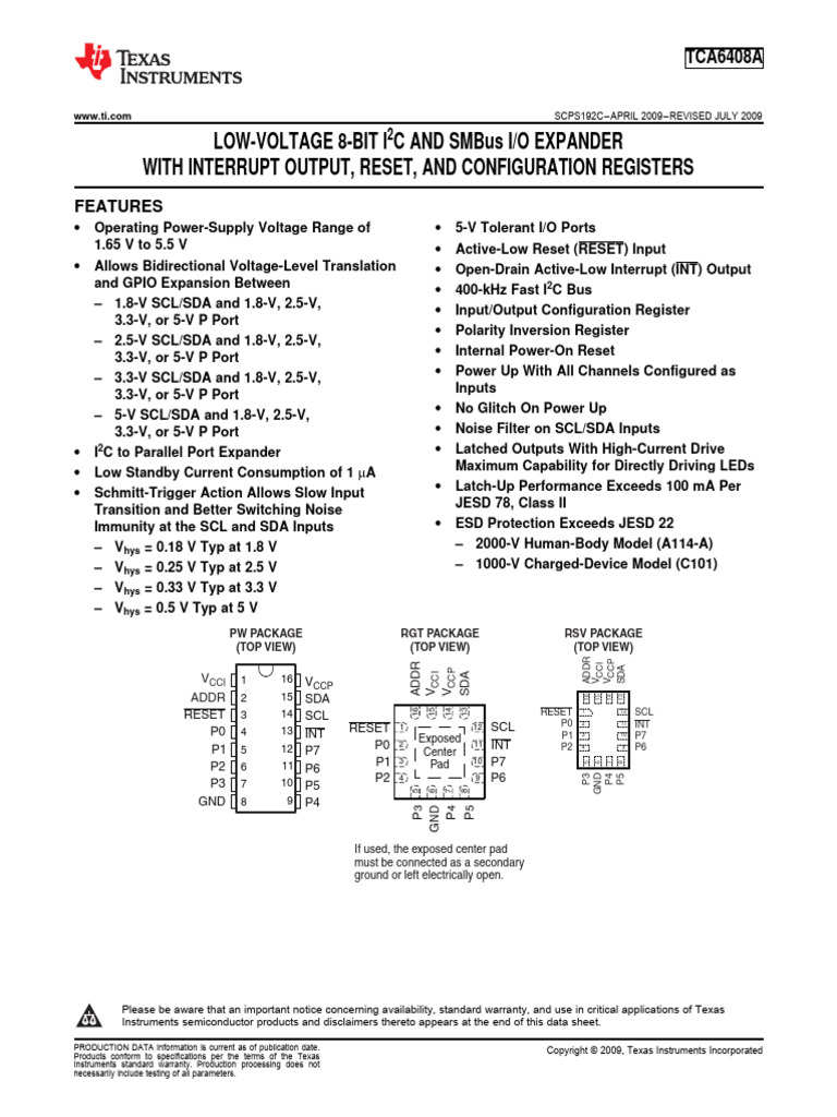 Texas - Instruments TCA6408APWR Datasheet | PDF | Computing | Electronic Circuits