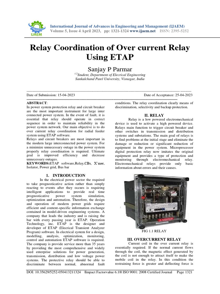 Relay Coordination of Over current Relay Using ETAP | PDF | Relay | Electronic Engineering