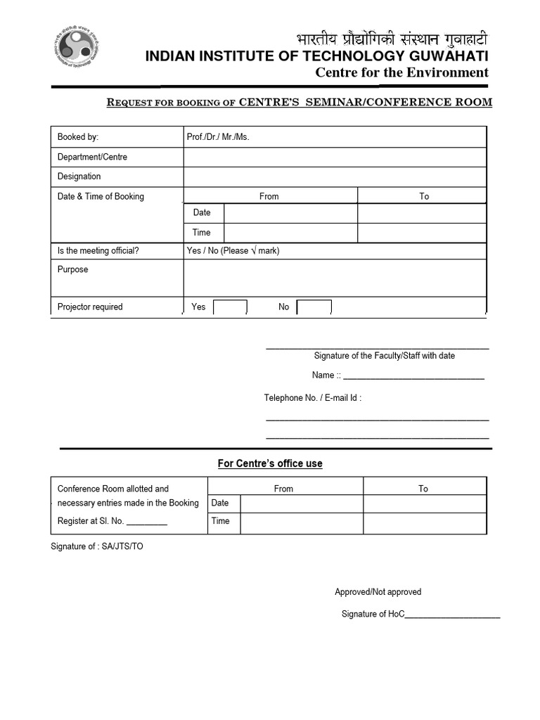 IIT Guwahati Seminar Room Booking Form | PDF