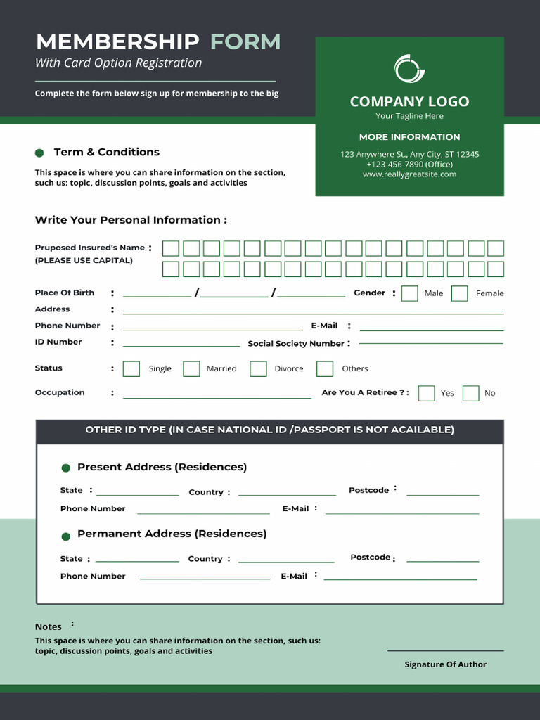 Green Membership Form Template | PDF