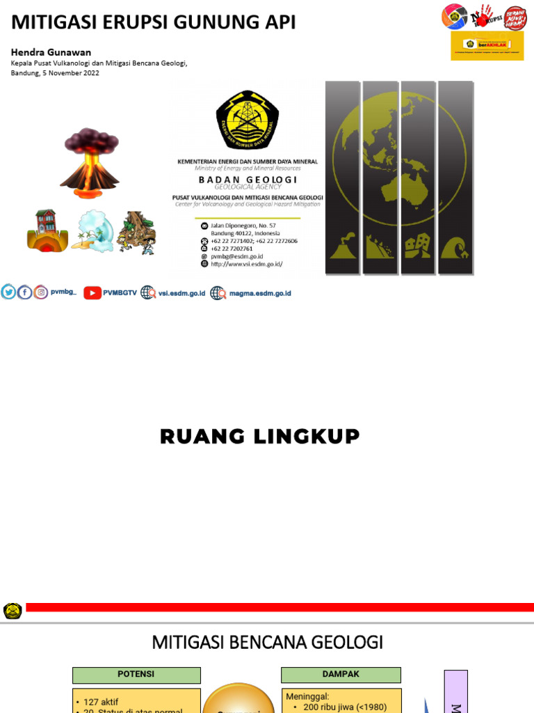 Materi Webinar Teknik Geofisika ITS - Mitigasi Erupsi Gunung Api - PVMBG | PDF