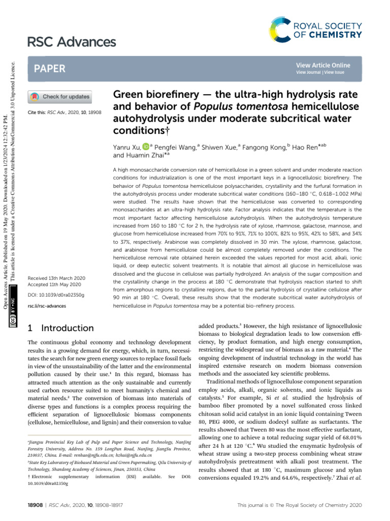 RSC Advances: Paper | PDF | Cellulose | Gas Chromatography