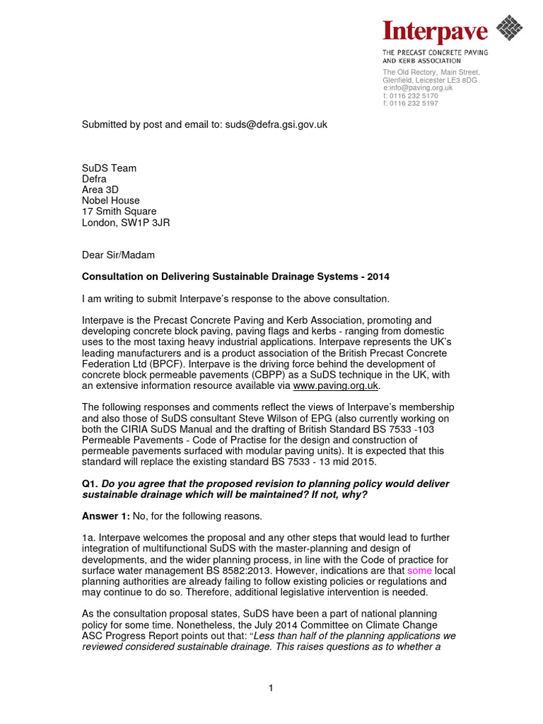 Interpave Response to SuDS Consultation | PDF | Road Surface ...