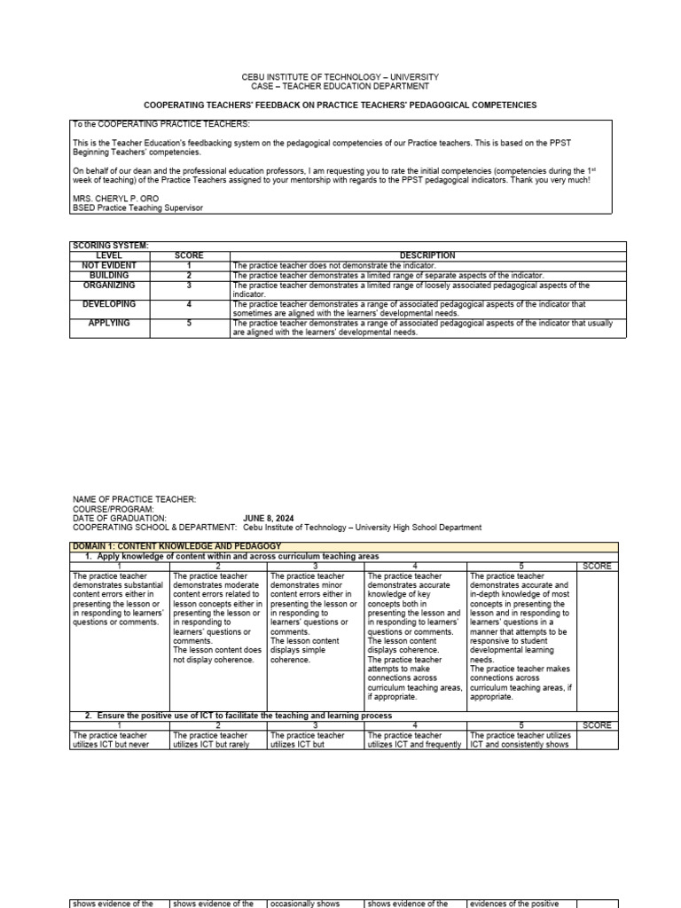 1 - Blank - Feedback On Practice Teachers Pedagogical Competencies | PDF | Educational ...
