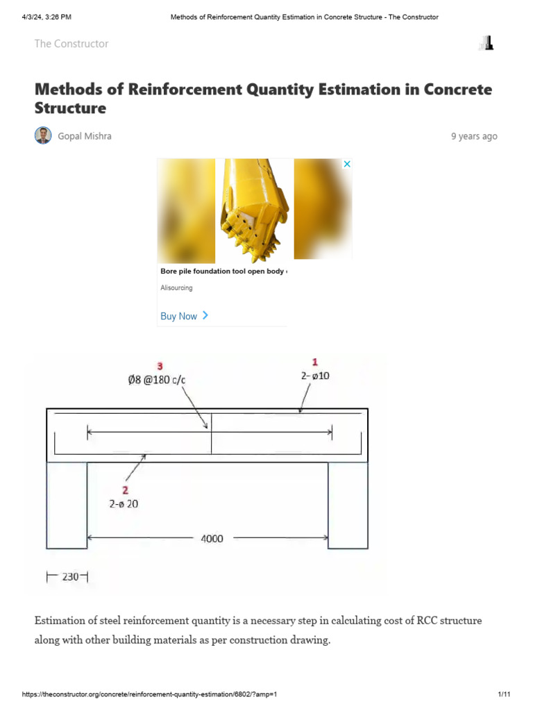 Methods of Reinforcement Quantity Estimation in Concrete Structure ...