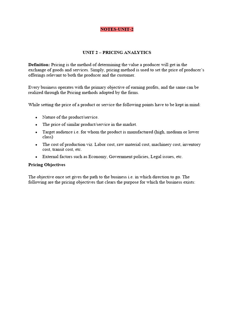 MA Unit 2 | PDF | Pricing | Prices