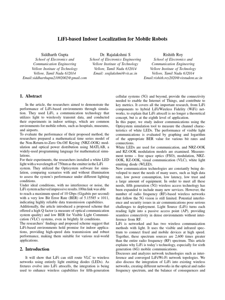 LiFi-based Indoor Localization For Mobile Robots | PDF | Modulation | Wi Fi