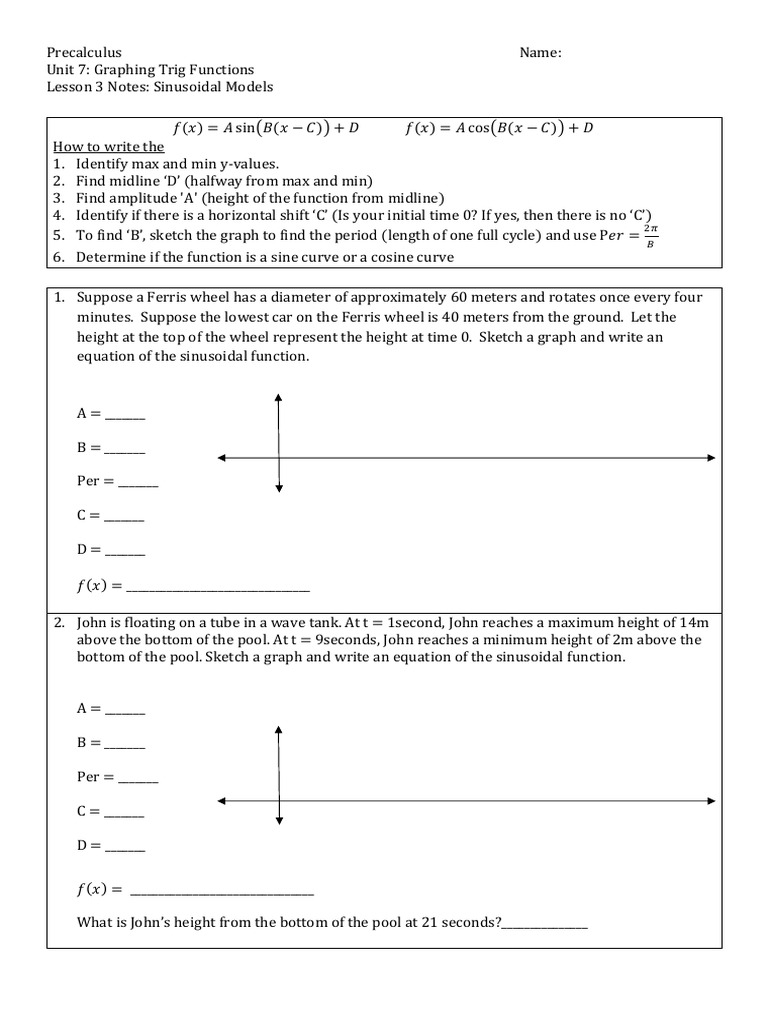PCU7 Lesson 3 Sinusoidal Models Notes | PDF | Sine Wave | Pendulum PCU7 Lesson 3 Sinusoidal Models Notes | PDF | Sine Wave | Pendulum