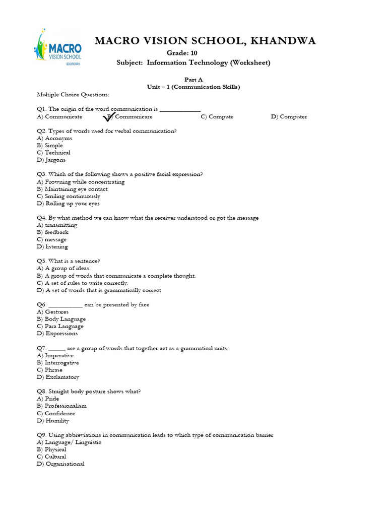 Grade 10 IT Worksheet | PDF | Communication | Linguistics