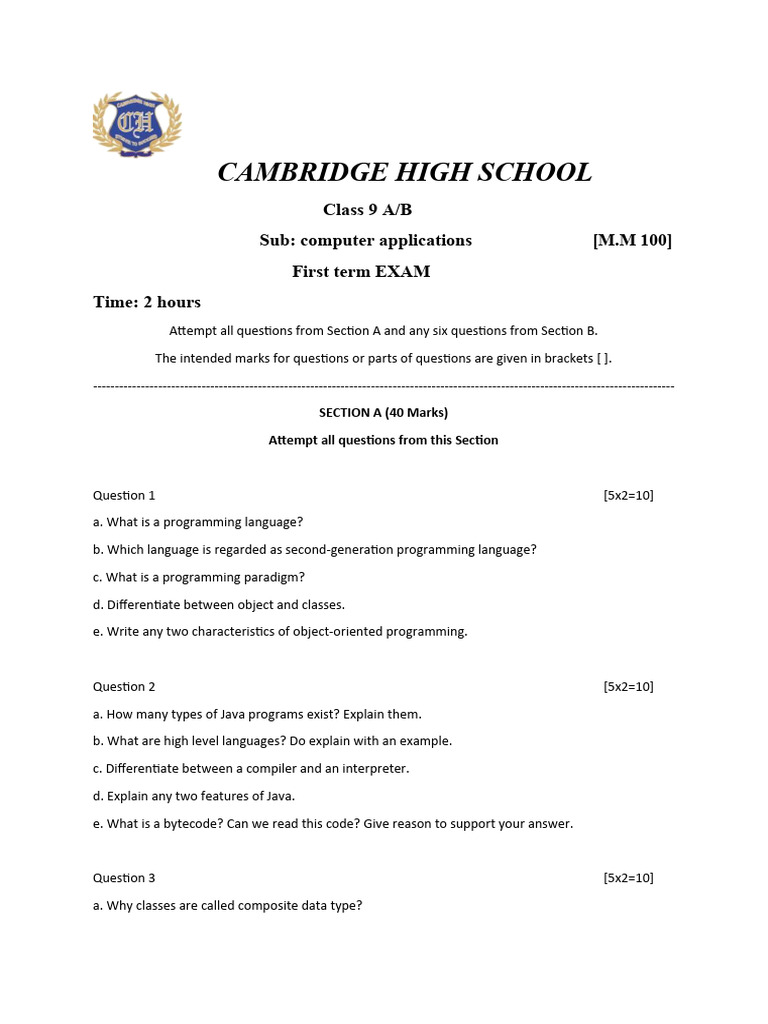 Class 9 Computers Mm 100 Pdf Programming Computer Program 4331