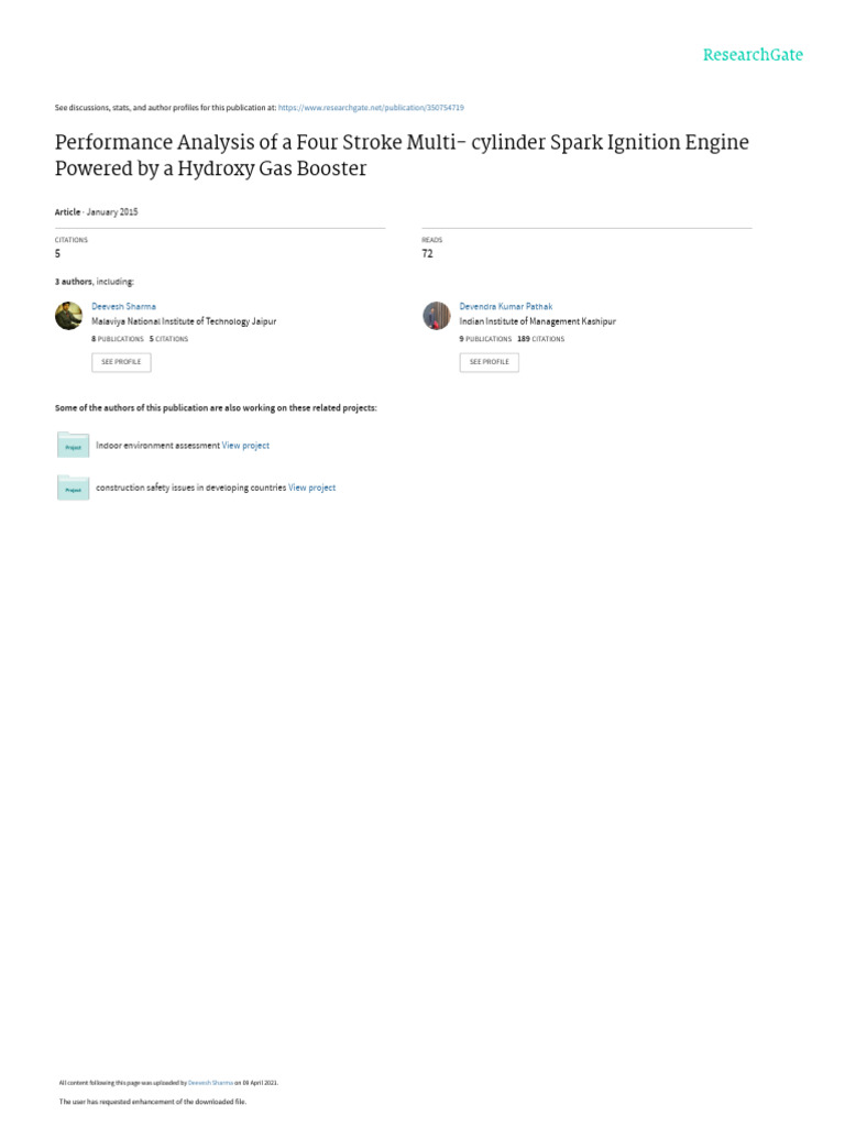 Performance Analysis of A Four Stroke Multi - Cylinder Spark Ignition ...