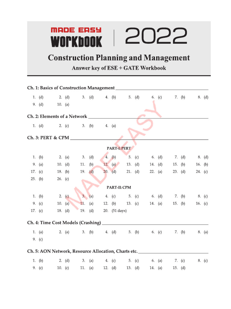 5221084CPM PERT Ans Key (ESE+GATE 2022) | PDF