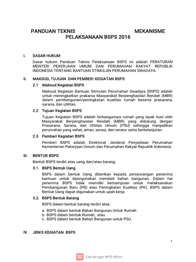 Panduan Teknis Pelaksanan Bsps | PDF