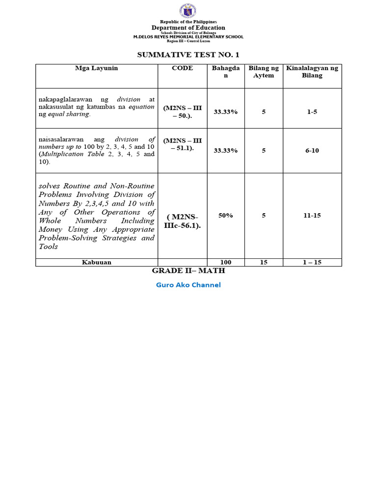 Q3 ST 1 GR.2 Math | PDF