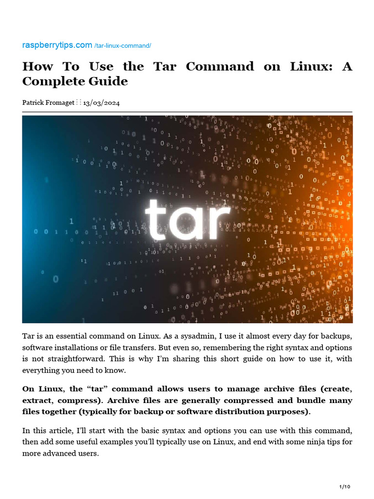 Tar Command Guide for Linux Users | PDF | Computer File | Zip (File Format)