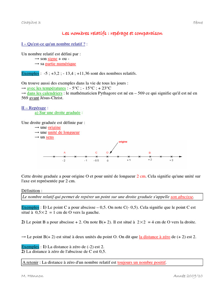 Nombres relatifs : repérage et comparaison | PDF | Coordonnées ...